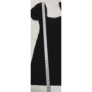 Zara | Dresses | Zara Black Crochet Knit Mini Dress M Square Neck Puff ...